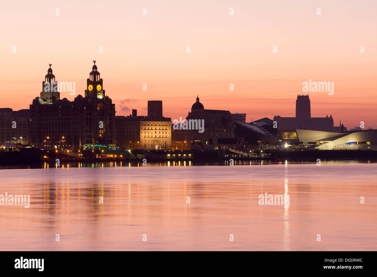 Liver building Liverpool skyline sunrise Stock Photo - Alamy
