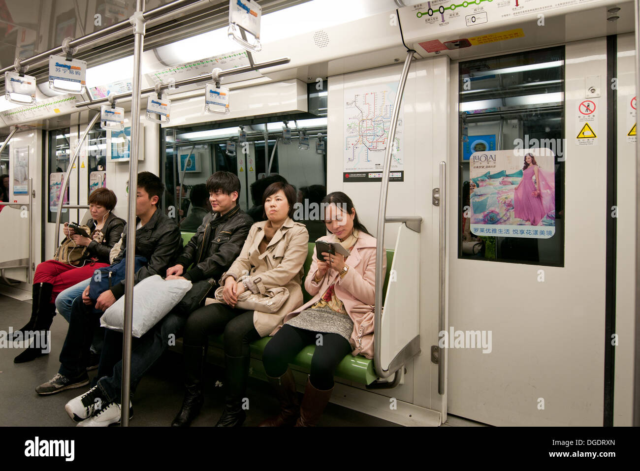 Inside Shanghai metro train Stock Photo - Alamy
