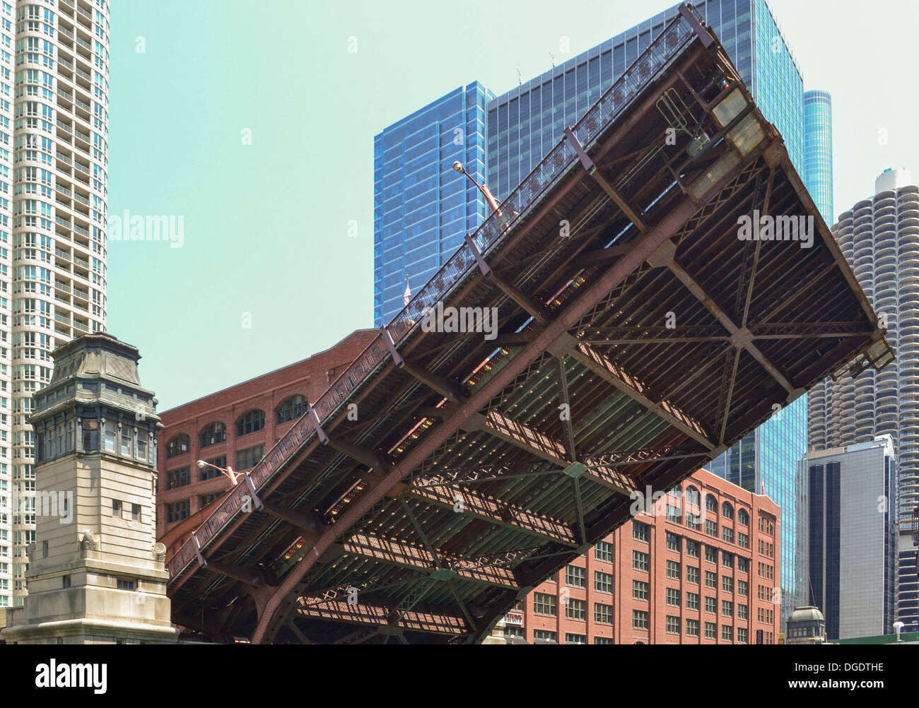 Chicago Drawbridge in up or open position providing a view of the metal ...