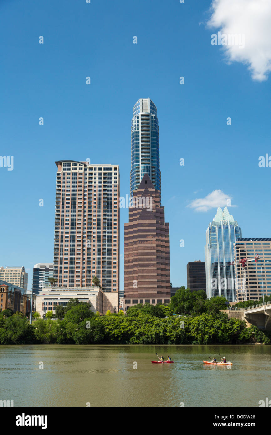 Canoes on Lady Bird Lake Austin skyline Texas USA Stock Photo - Alamy