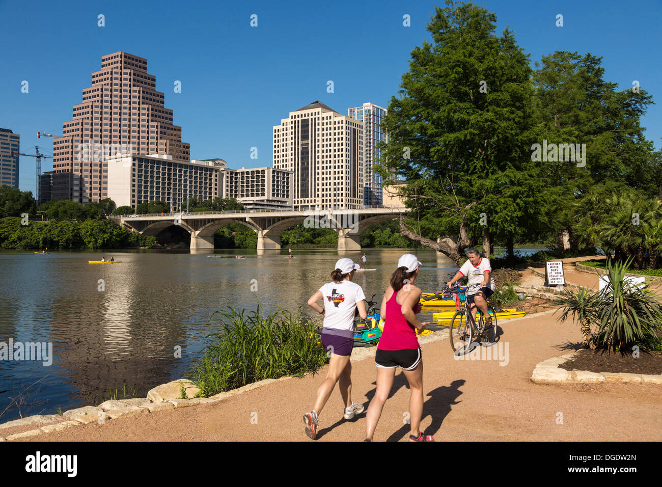 Joggers Lady Bird Lake Austin skyline Texas USA Stock Photo - Alamy