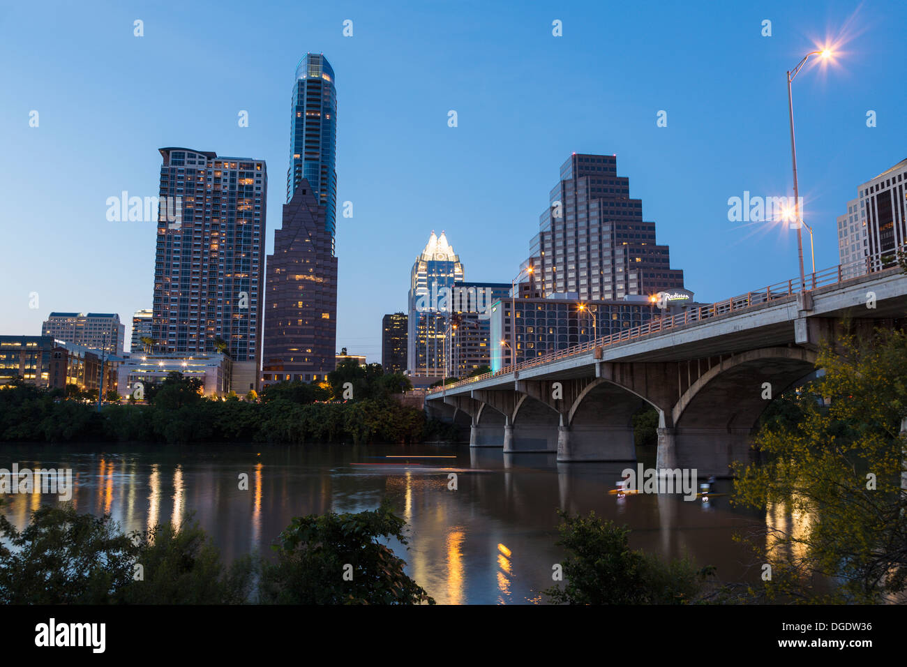 Austin skyline and Congress Avenue Bridge at twilight Texas USA Stock ...