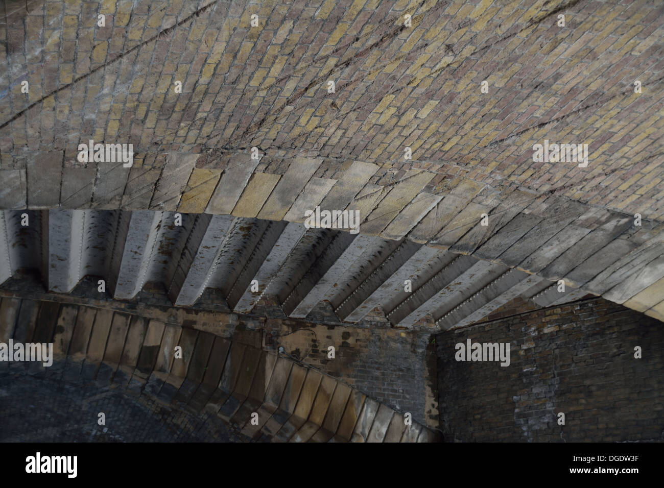 Detail of damage on the underside of Chelmsford Station Railway bridge ...