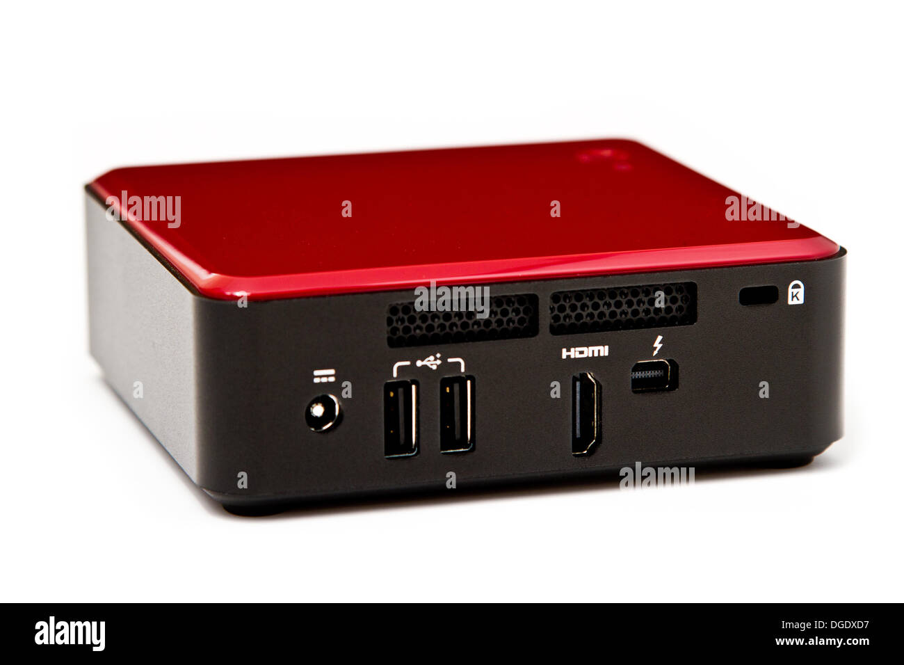 Cut-out image showing the rear connections on a modern mini desktop ...