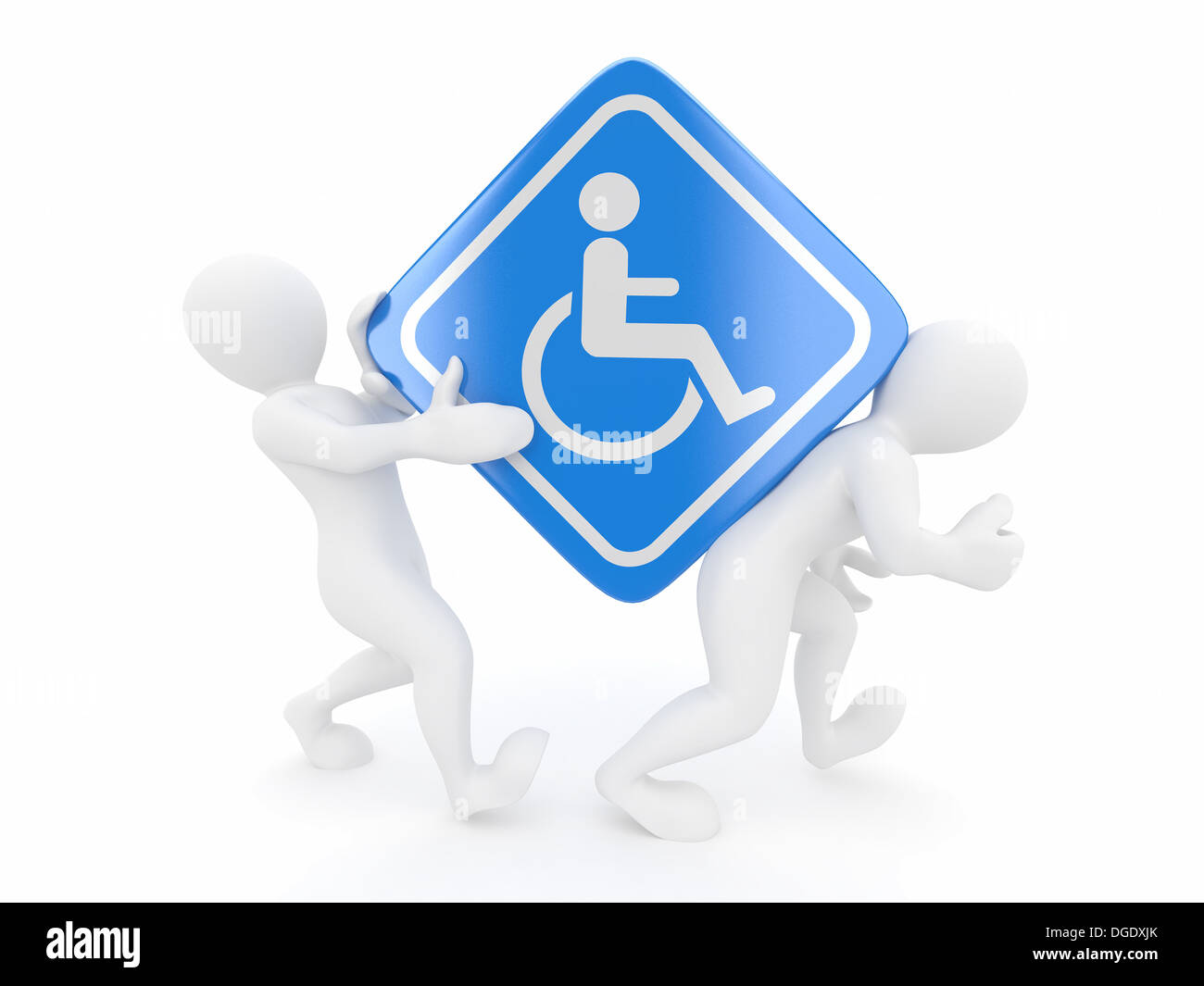 Two men with sign wheelchair on white isolated background. 3d Stock ...