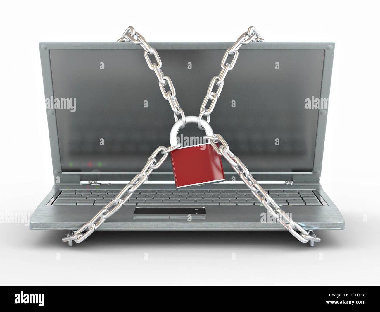 Laptop with chains and lock on white isolated background. 3d Stock ...