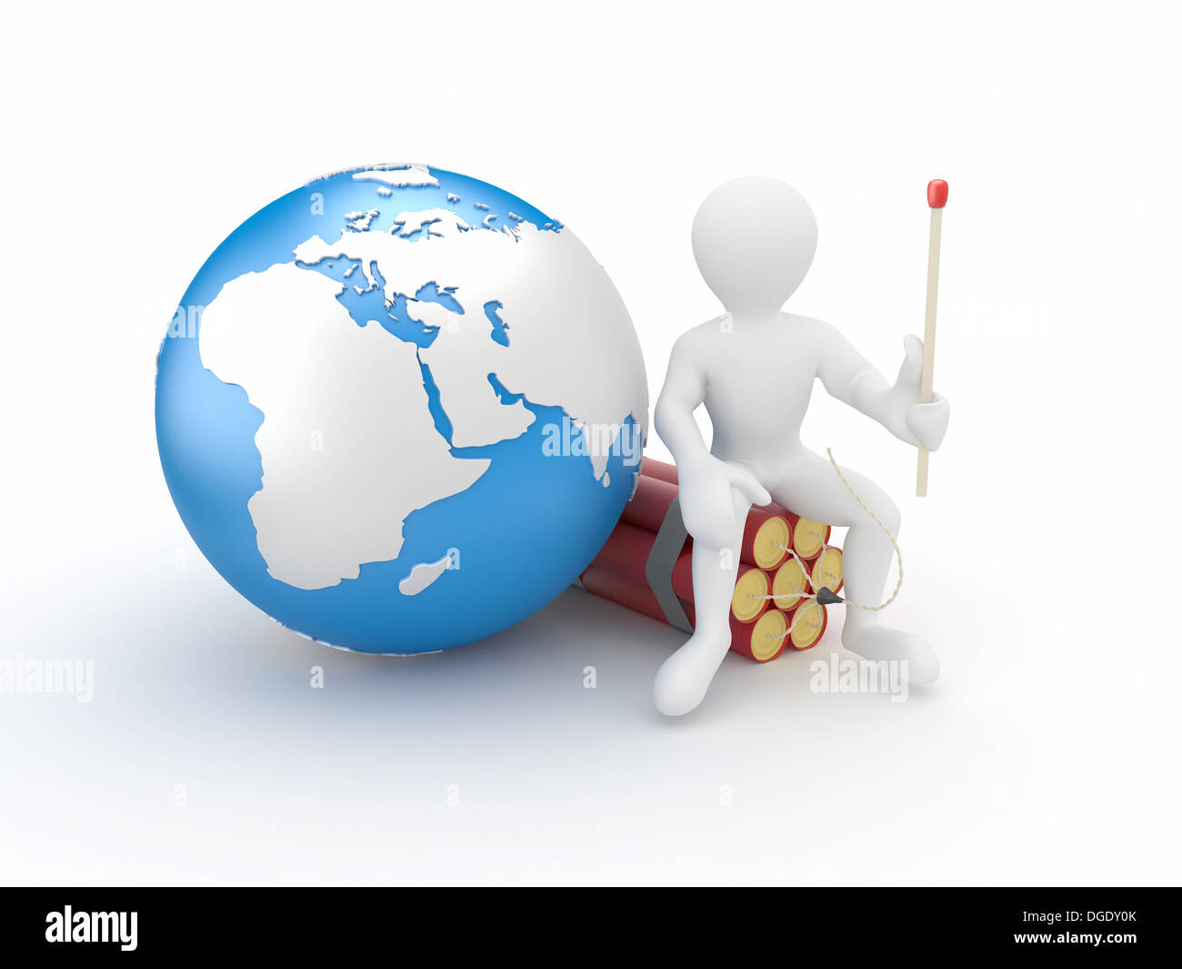Men with earth and dynamite on white isolated background. 3d Stock ...