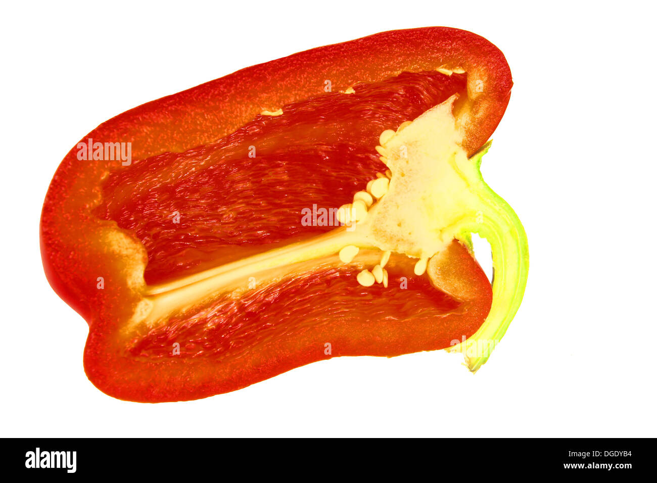 red bell pepper cut in half isolated in white Stock Photo - Alamy