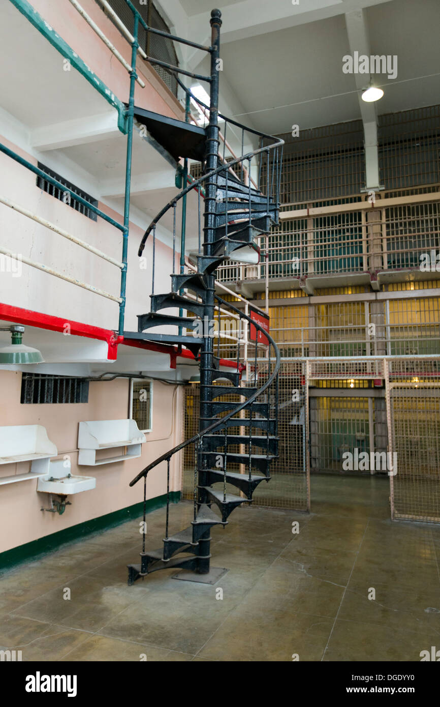 Spiral staircase in the Barber Shop, Alcatraz Prison, San Francisco Bay ...
