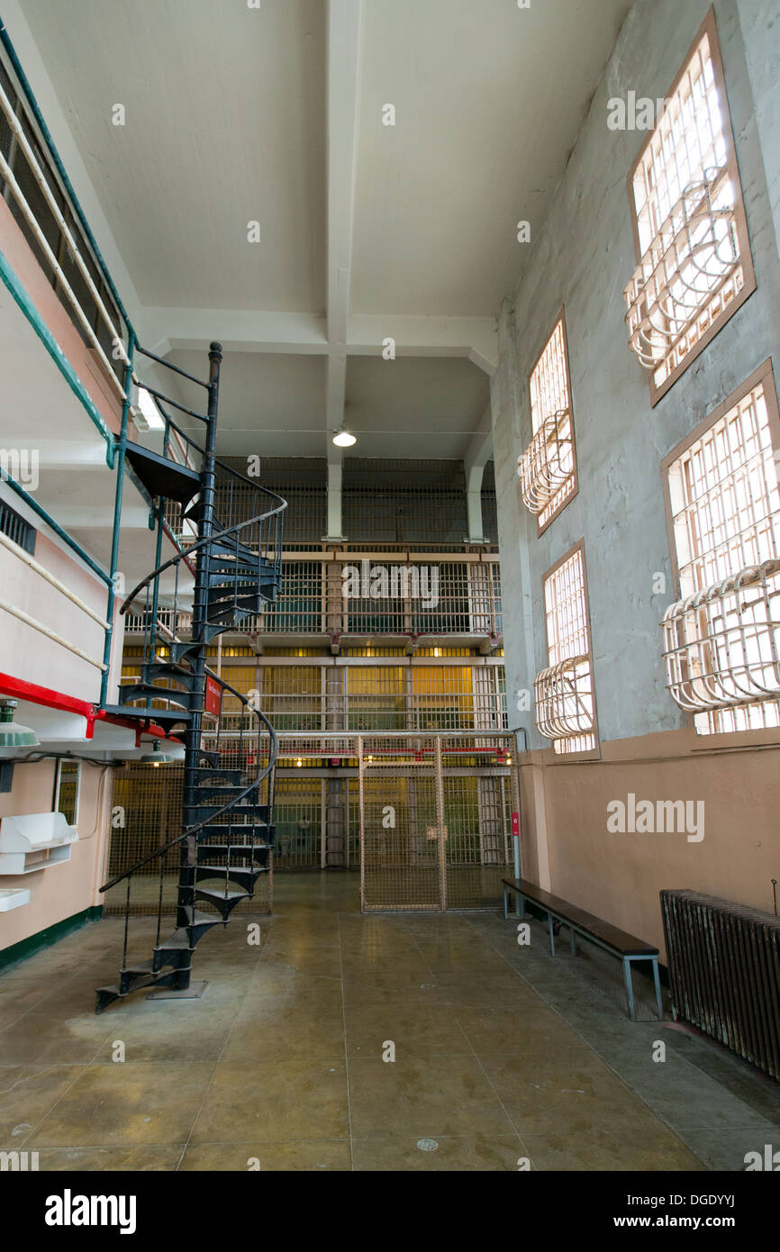 Spiral staircase in the Barber Shop, Alcatraz Prison, San Francisco Bay ...