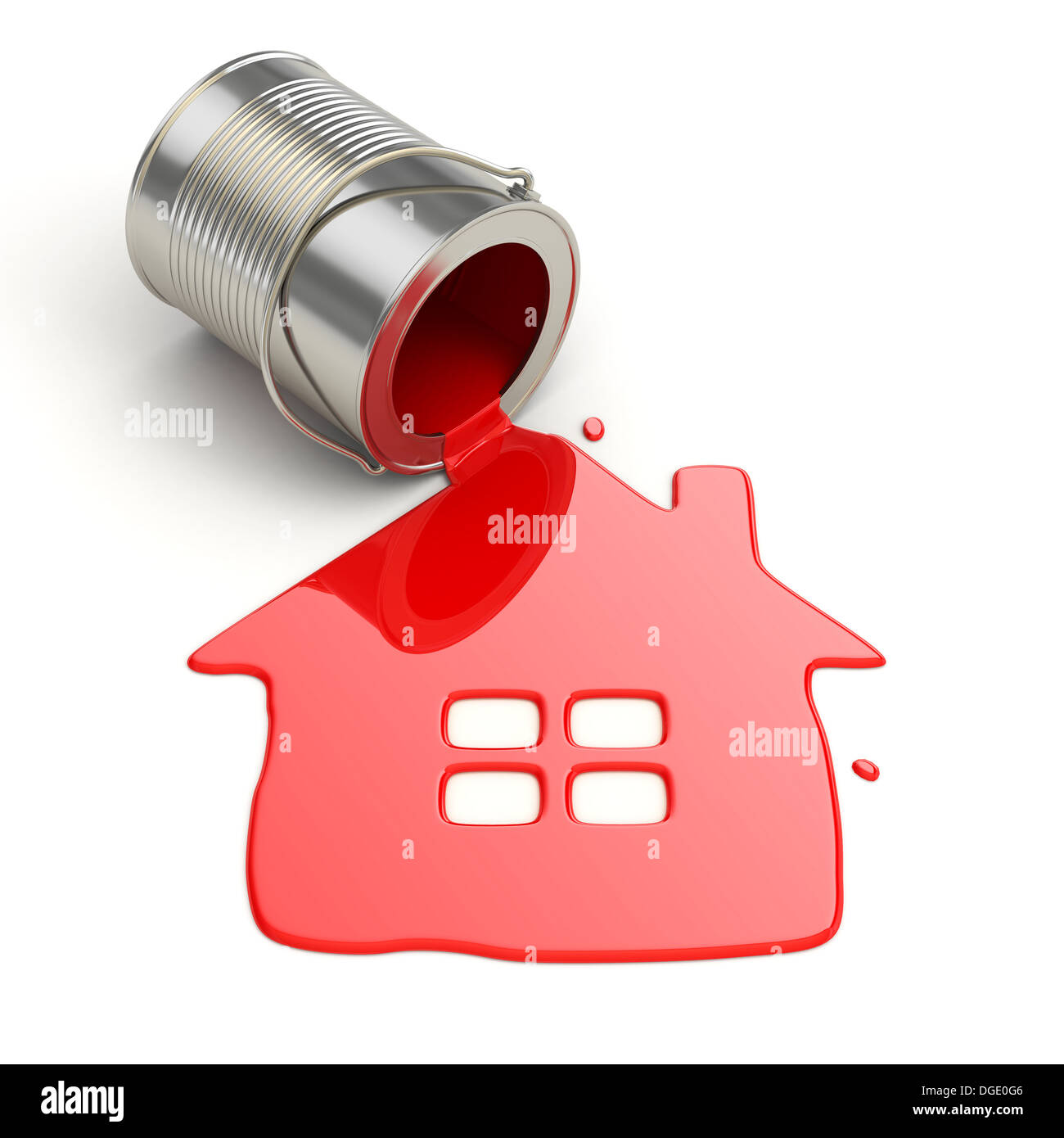 Spilt paint and house symbol. Paintig your home. 3d Stock Photo - Alamy