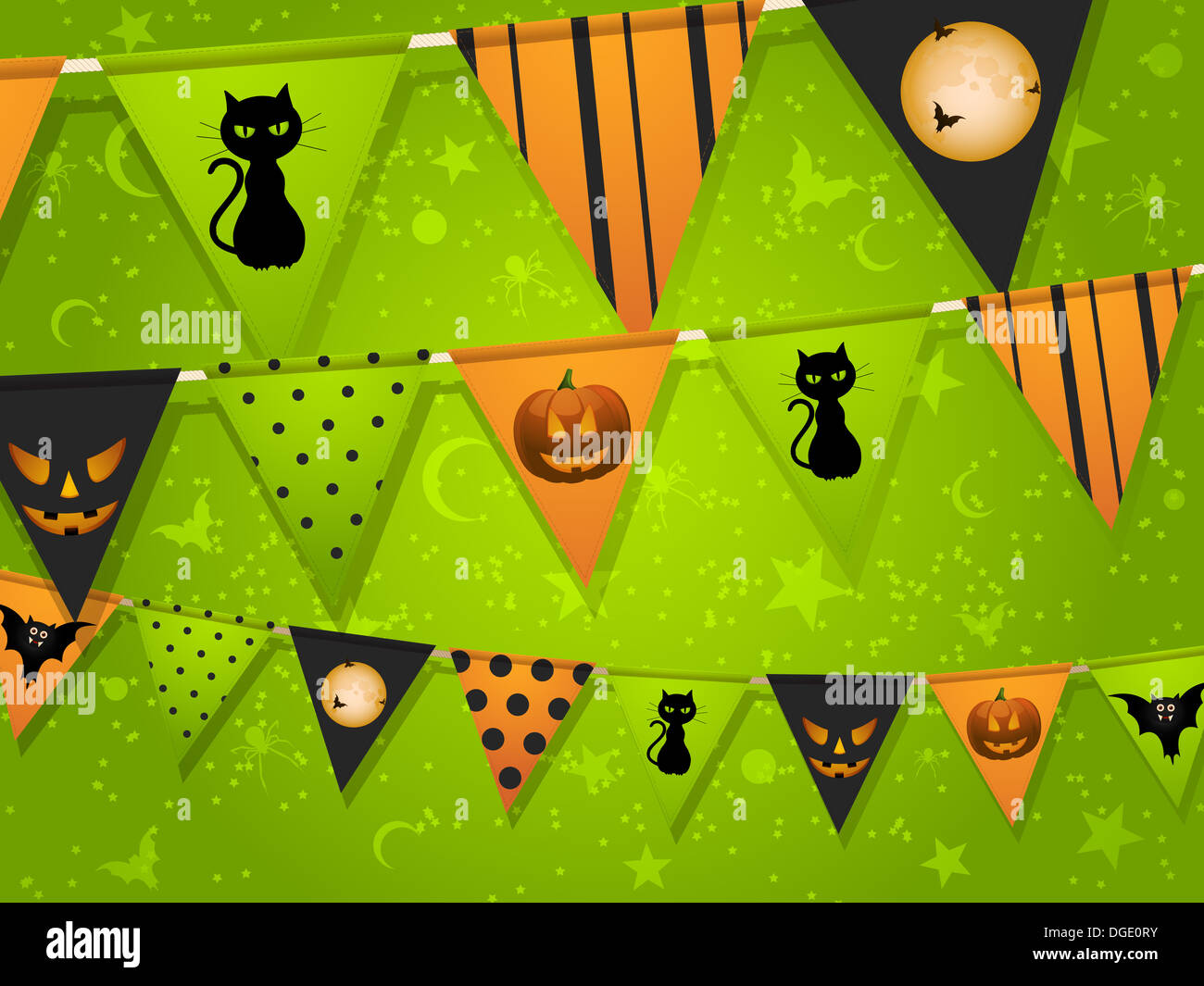 Halloween bunting flags on a green background Stock Photo - Alamy