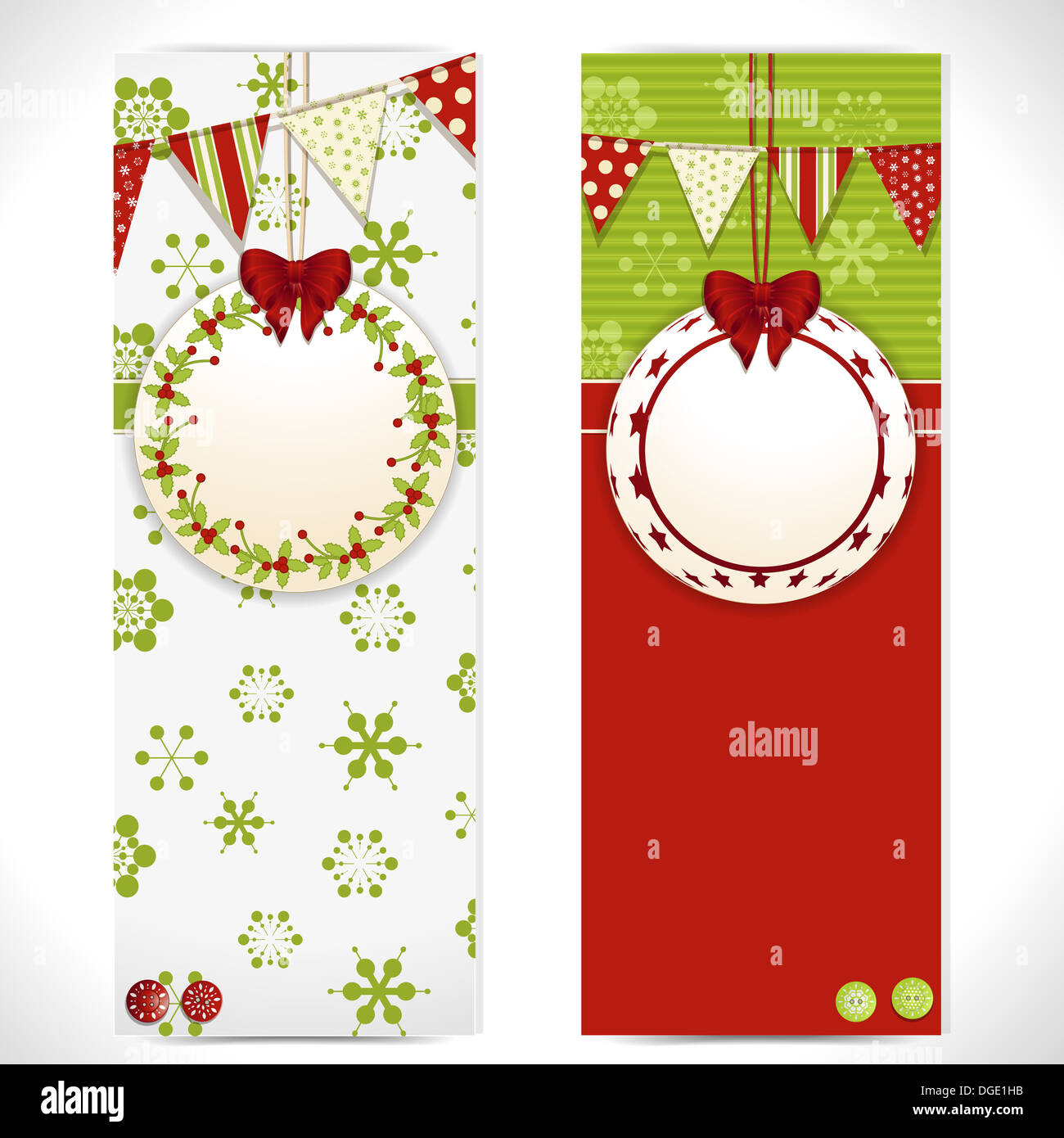 Christmas banners with bauble labels, bunting and buttons Stock Photo ...