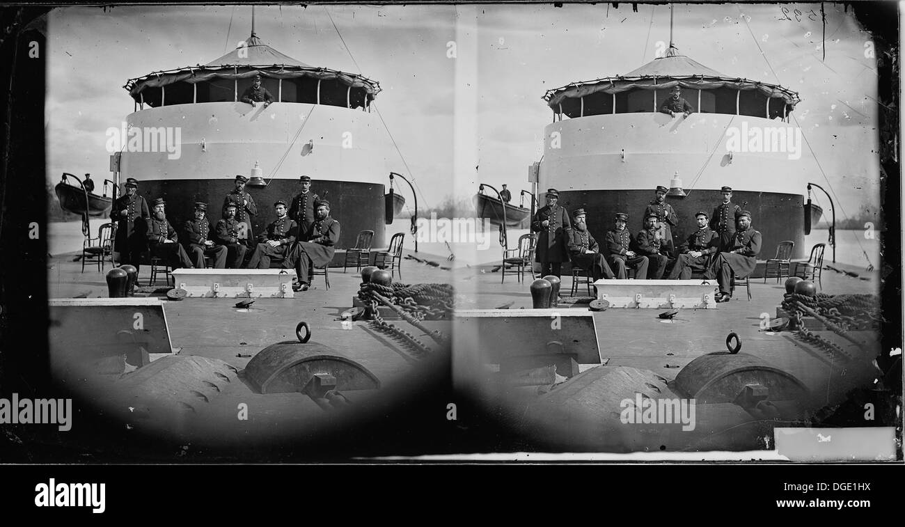 A group of officers on the deck of the USS Mahopac, a Union monitor ...