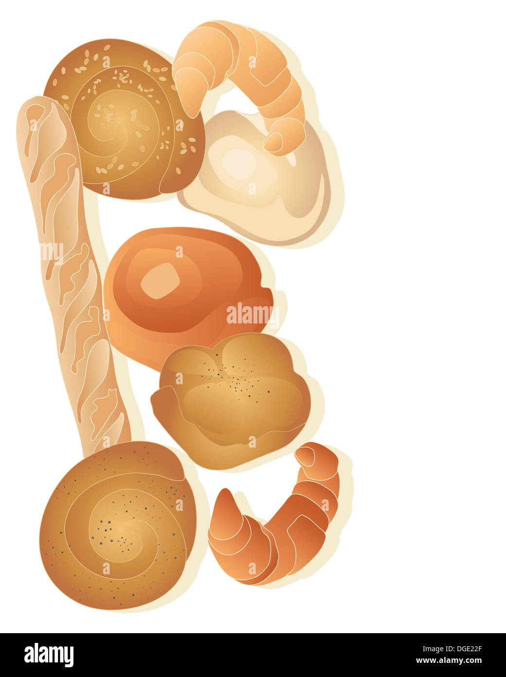 an illustration of a selection of bread buns in a tumbling design ...