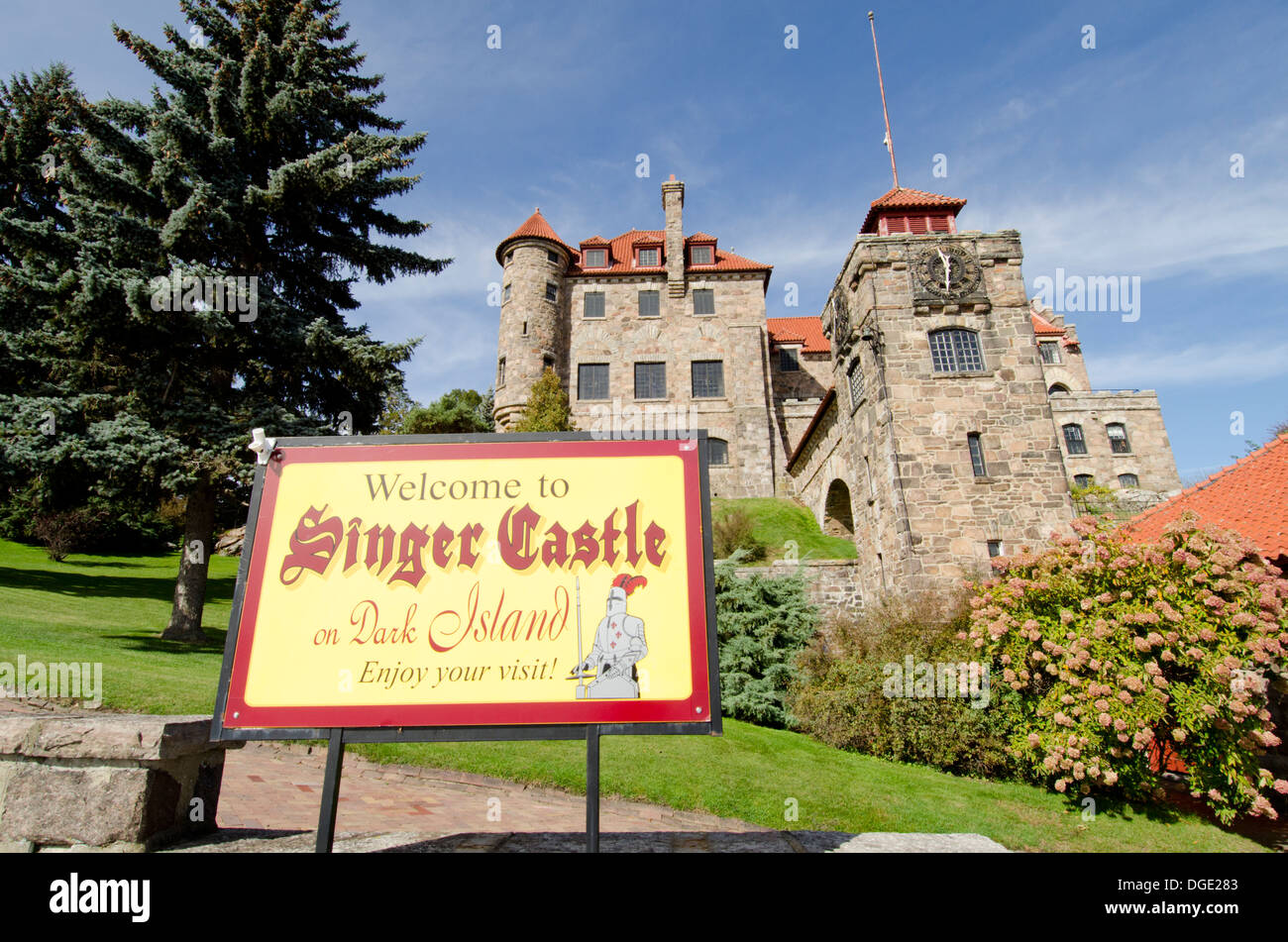 New York, St. Lawrence Seaway, Thousand Islands. Singer Castle on Dark ...