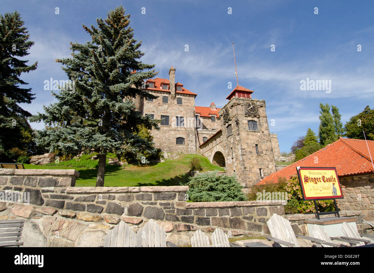 New York, St. Lawrence Seaway, Thousand Islands. Singer Castle on Dark ...