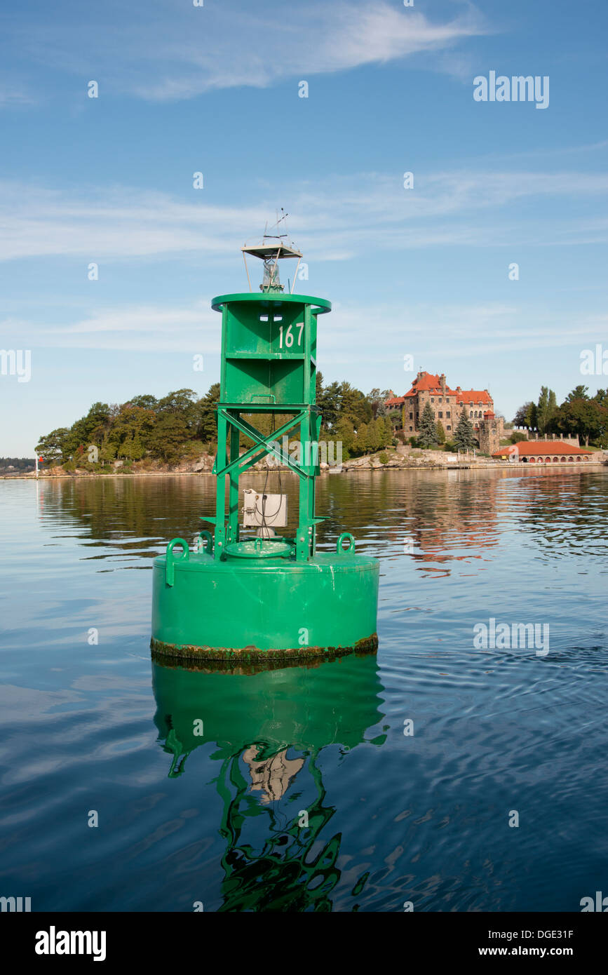 New York, St. Lawrence Seaway, Thousand Islands. Singer Castle on Dark ...