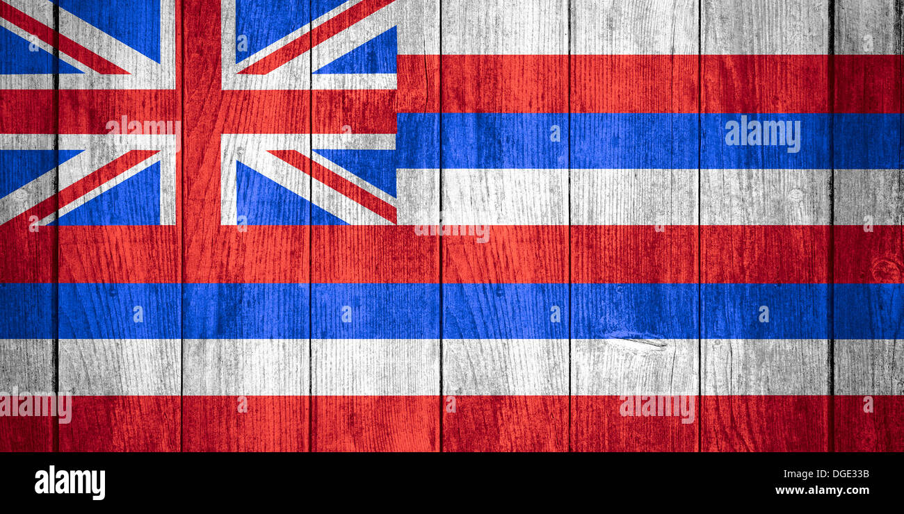 state flag of Hawaii or Hawaiian banner on wooden background Stock ...