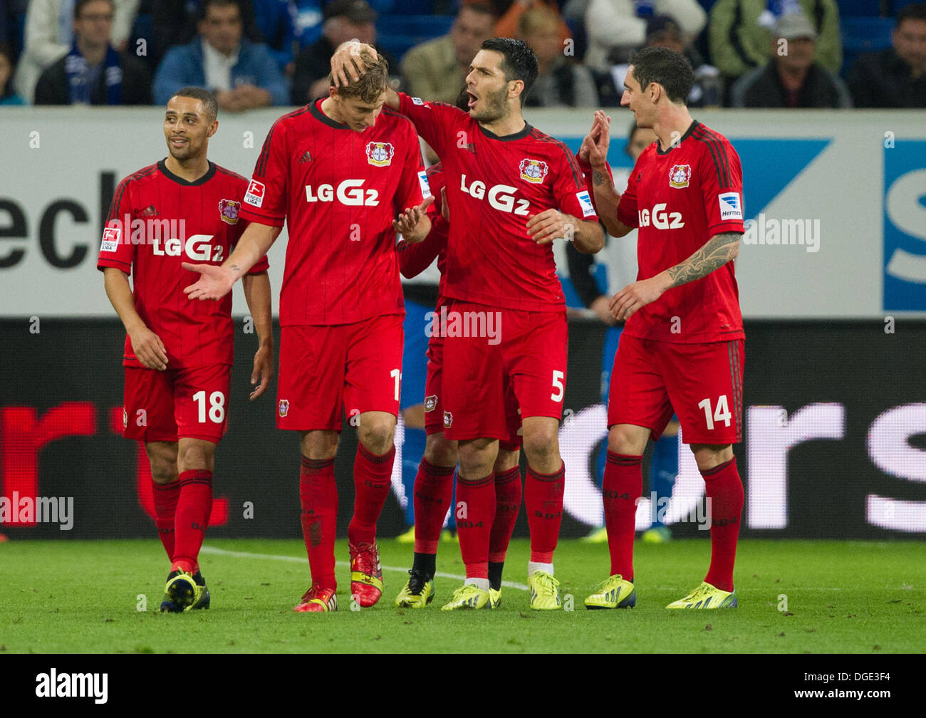 Sinsheim, Germany. 18th Oct, 2013. Leverkusen's Sidney Sam (L-R), goal ...
