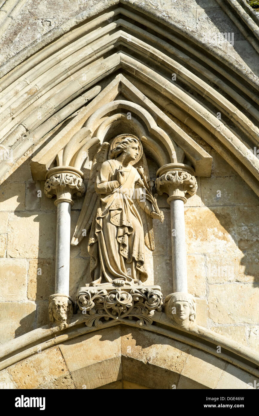 Stone carving of the Angel Gabriel on the west front of Salisbury ...