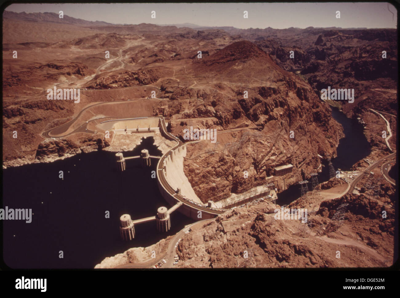 The Hoover Dam, located on the Colorado River, is a massive concrete ...