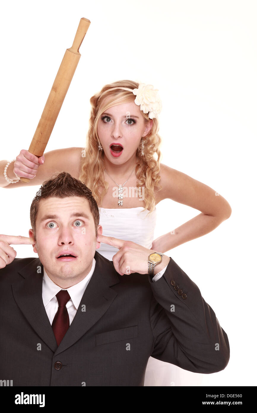 Wedding couple having argument - conflict, bad relationships. Angry ...