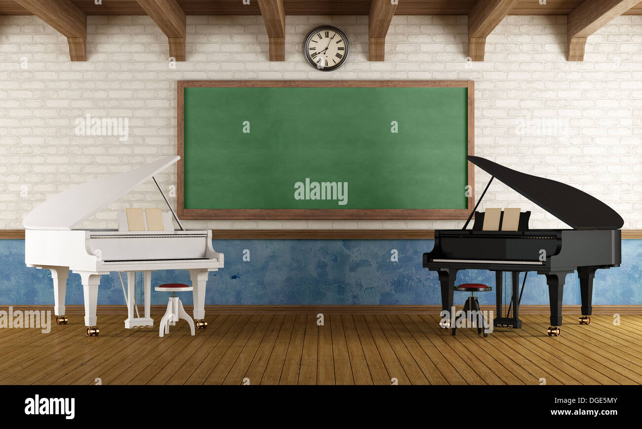Music school with two pianos and a blackboard - rendering Stock Photo ...