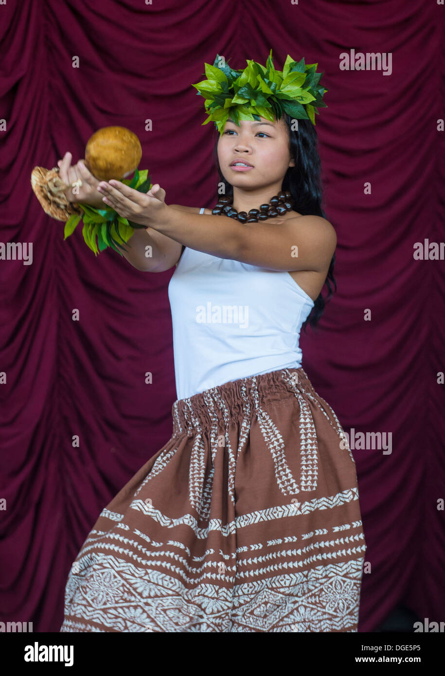 Native hawaiian woman in traditional hi-res stock photography and ...