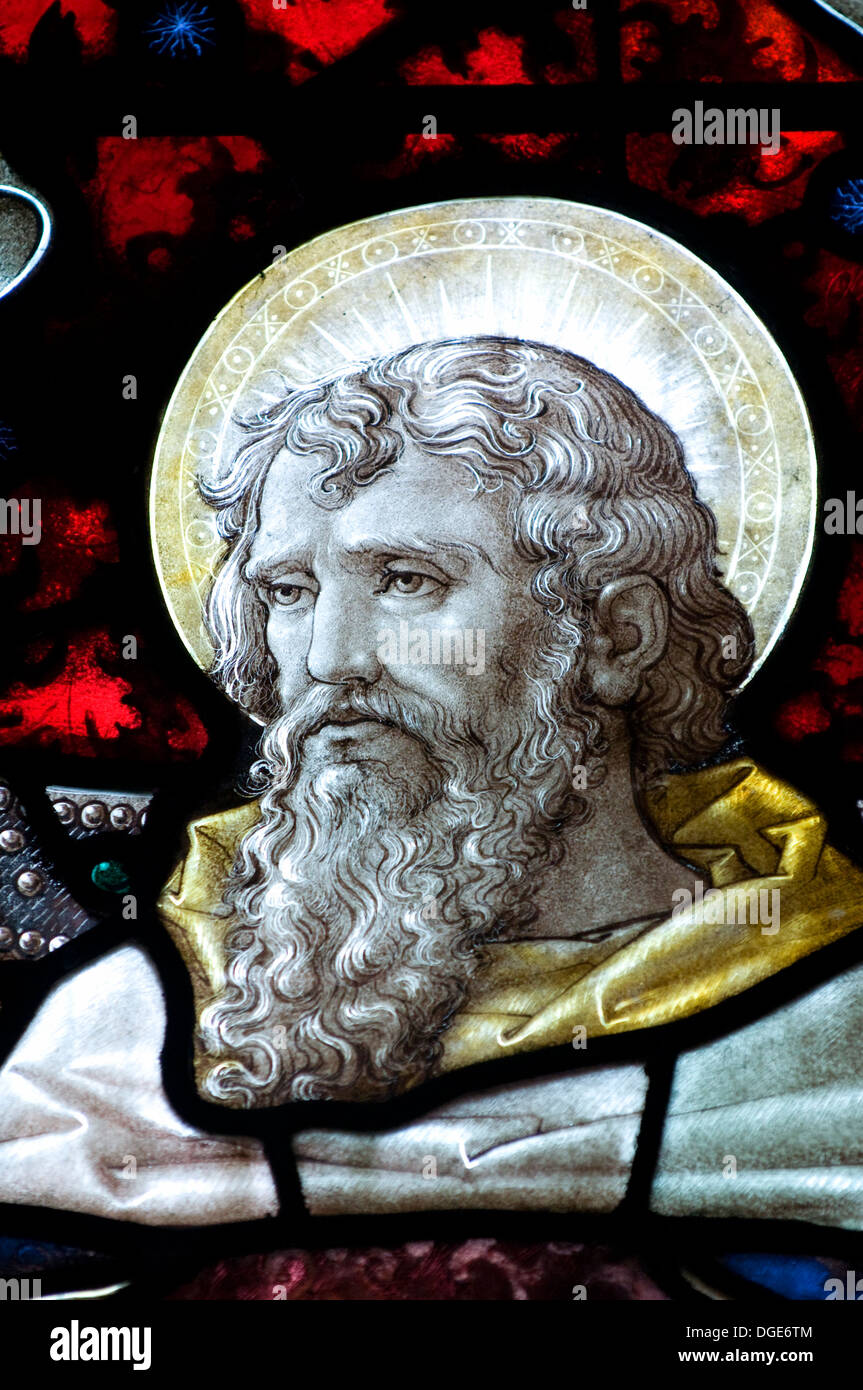Bearded St Peter as disciple in stained glass charcterfully dressed ...