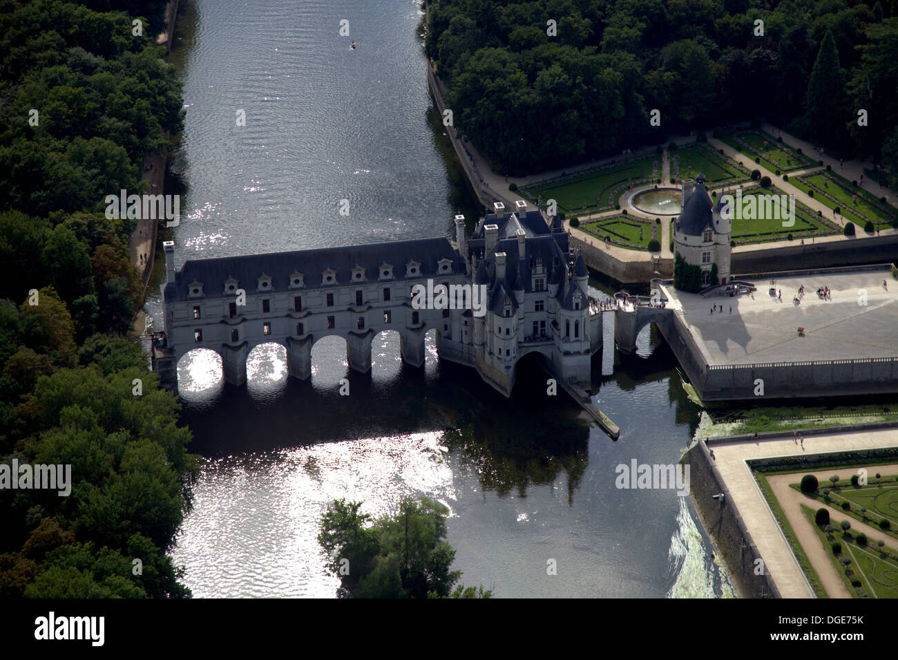 Chateau Chenonceau, Loire Valley, France. Aerial view from a ulm ...