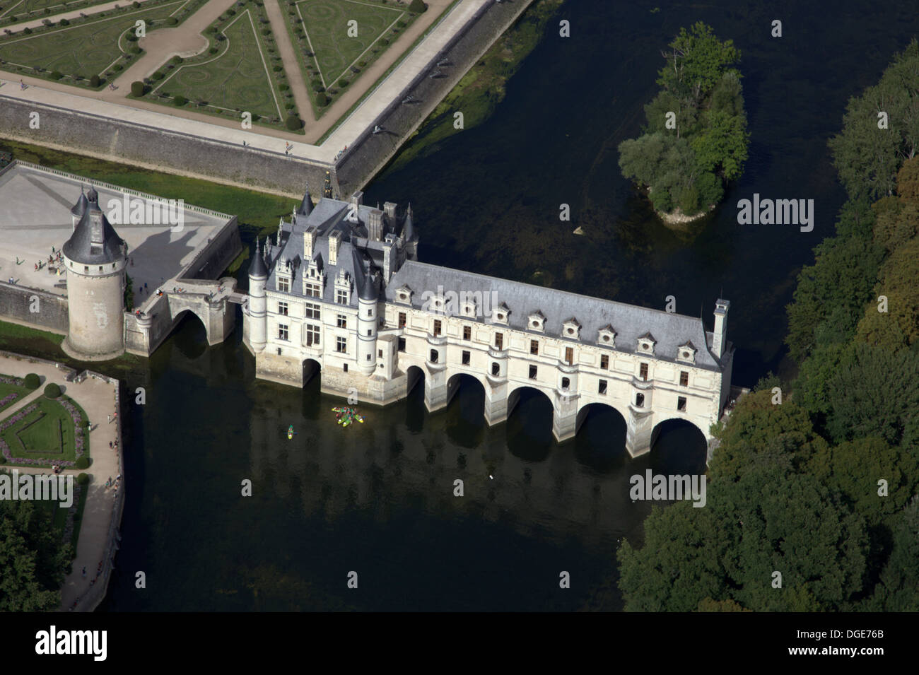 Chateau Chenonceau, Loire Valley, France. Aerial view from a ulm ...