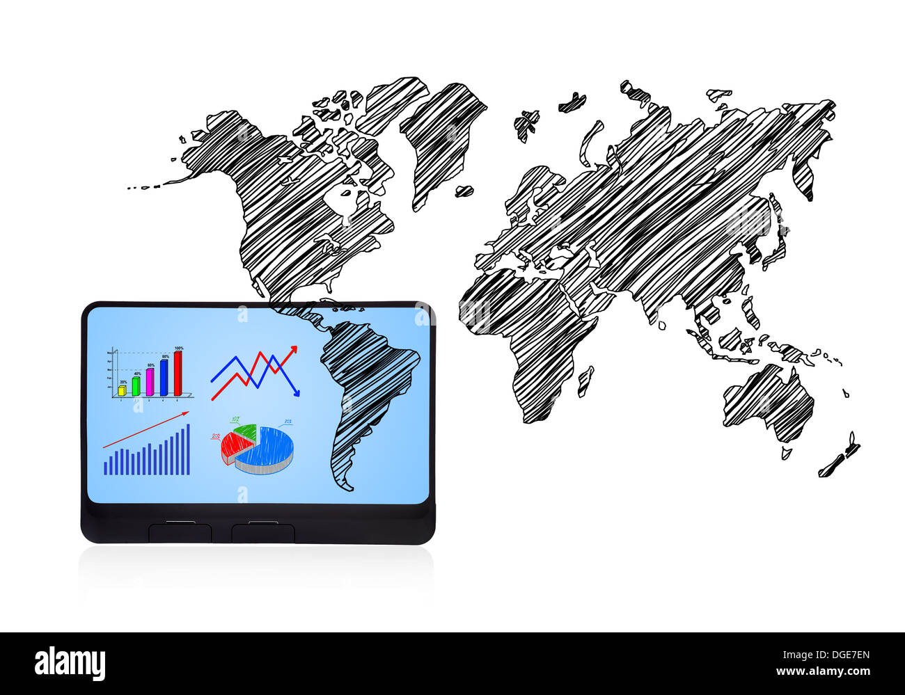 digital tablet and world map on white background Stock Photo - Alamy
