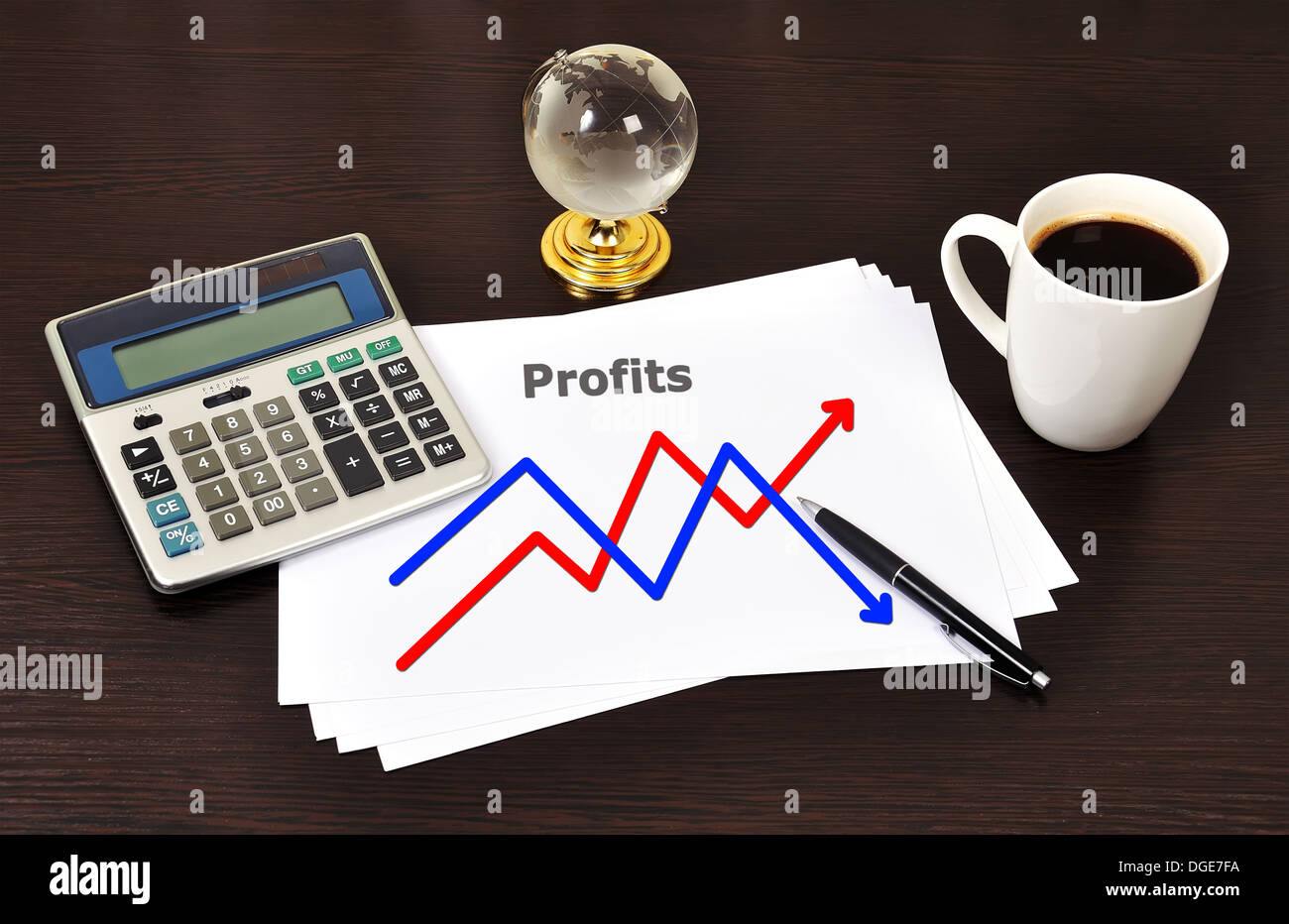 Workplace with growth chart on paper Stock Photo - Alamy