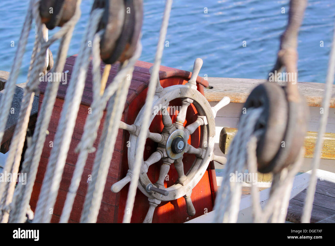 Rudder of old sailing boat in the harbor of Svaneke on Bornholm ...