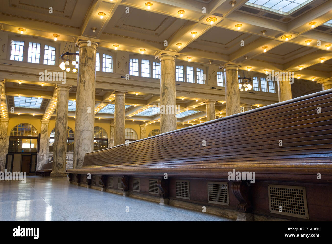An old train station seating area (early 20th Century design Stock ...