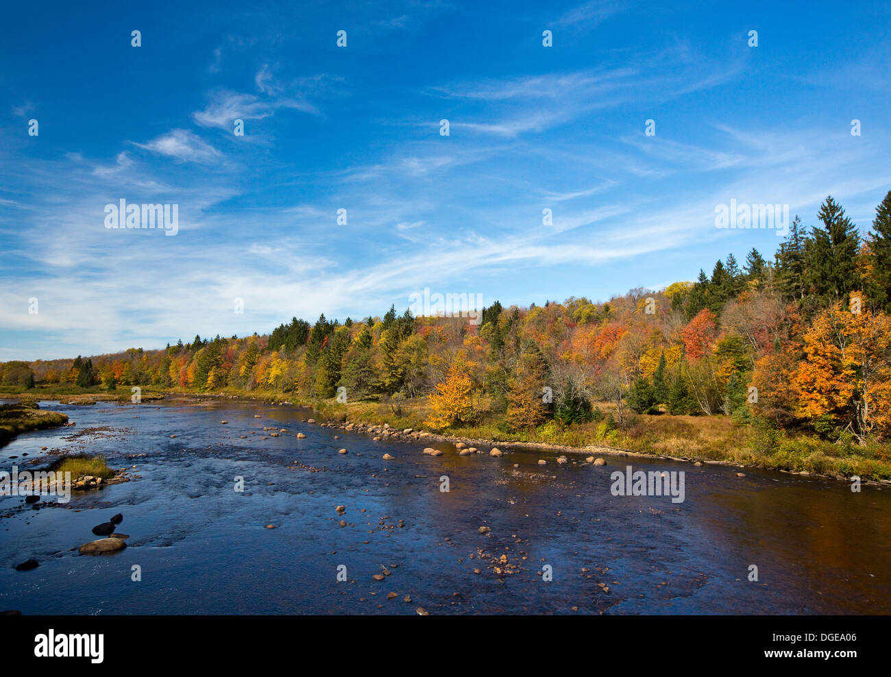Shallow river with autumn scenery along the shore Stock Photo - Alamy