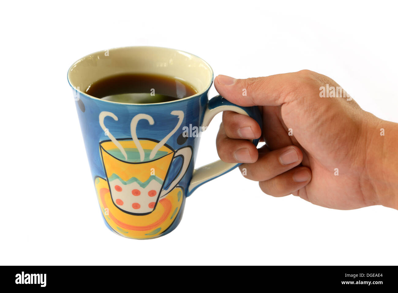 Colorful cup of coffee in hand isolated on white background Stock Photo ...
