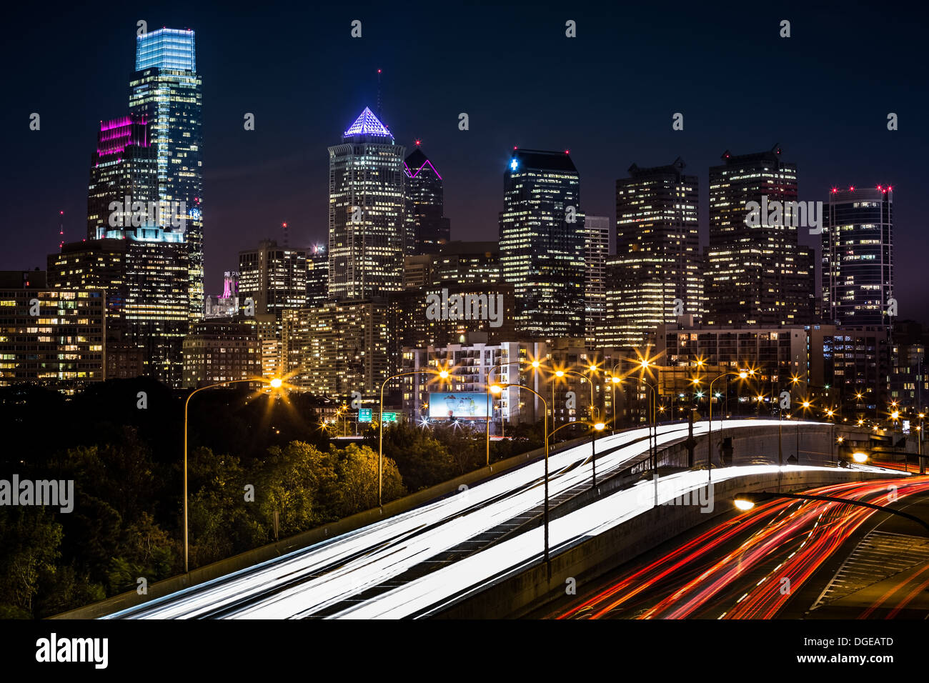 Philadelphia skyline by night Stock Photo - Alamy