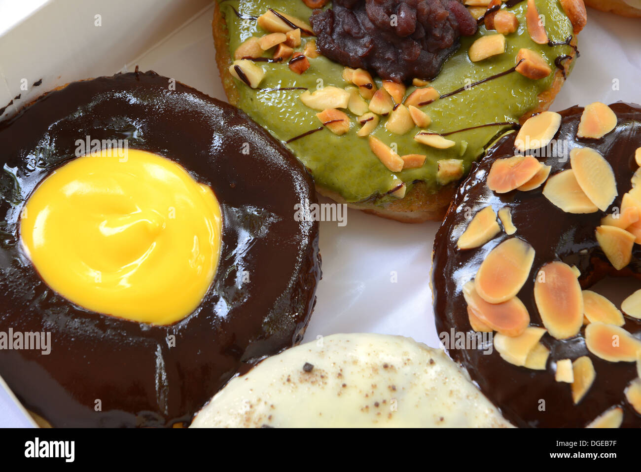 set of donuts in box close up Stock Photo - Alamy