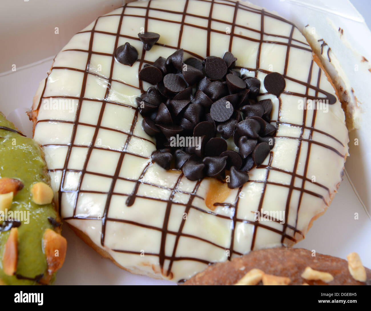 chocolate donuts in box close up Stock Photo - Alamy