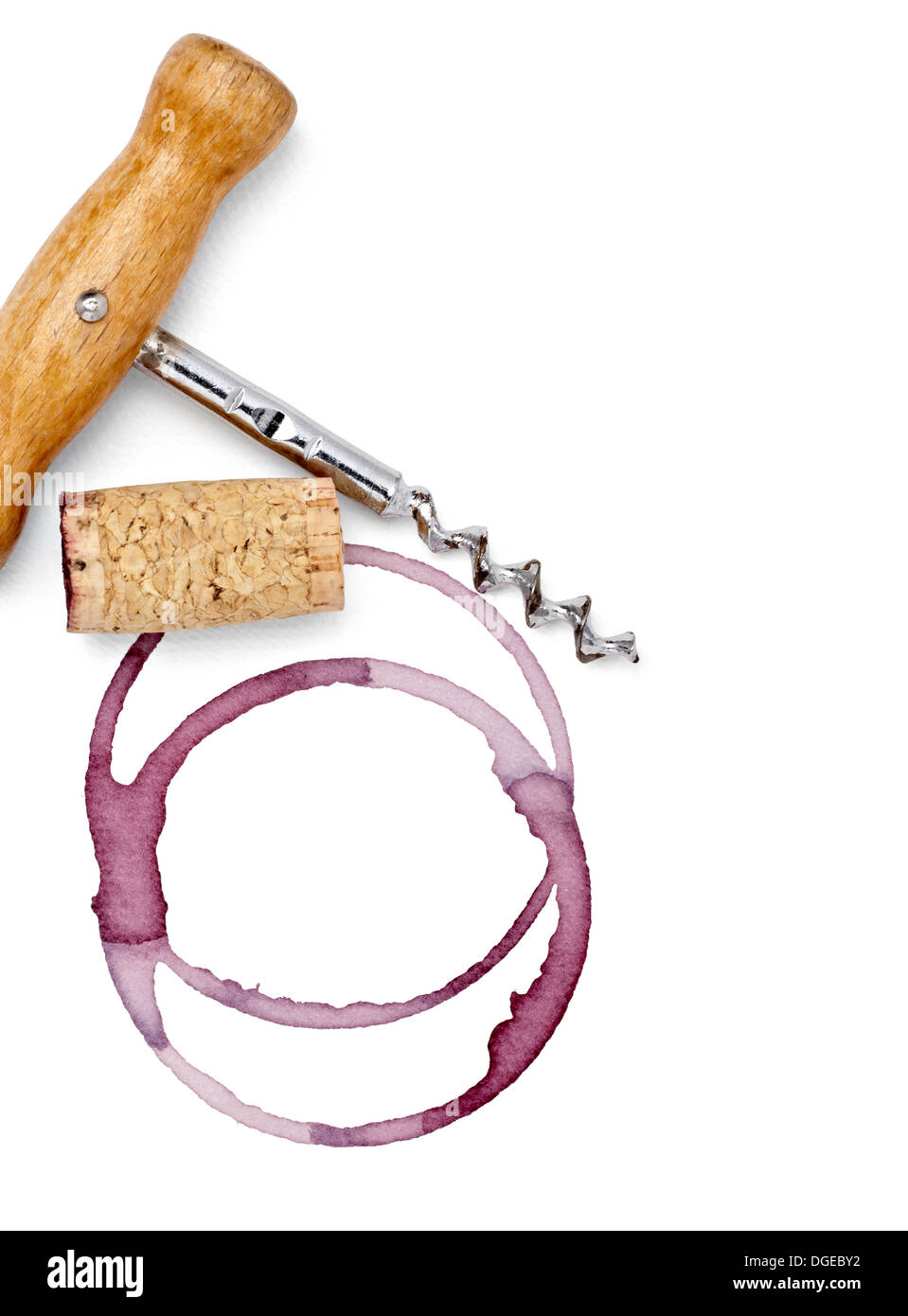 Cork and corkscrew with red wine stain Cut Out Stock Images & Pictures ...