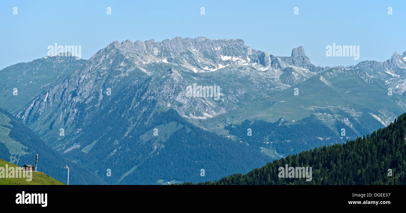 Mountains of the Beaufort with the prominent isolated peak Pierra Menta ...