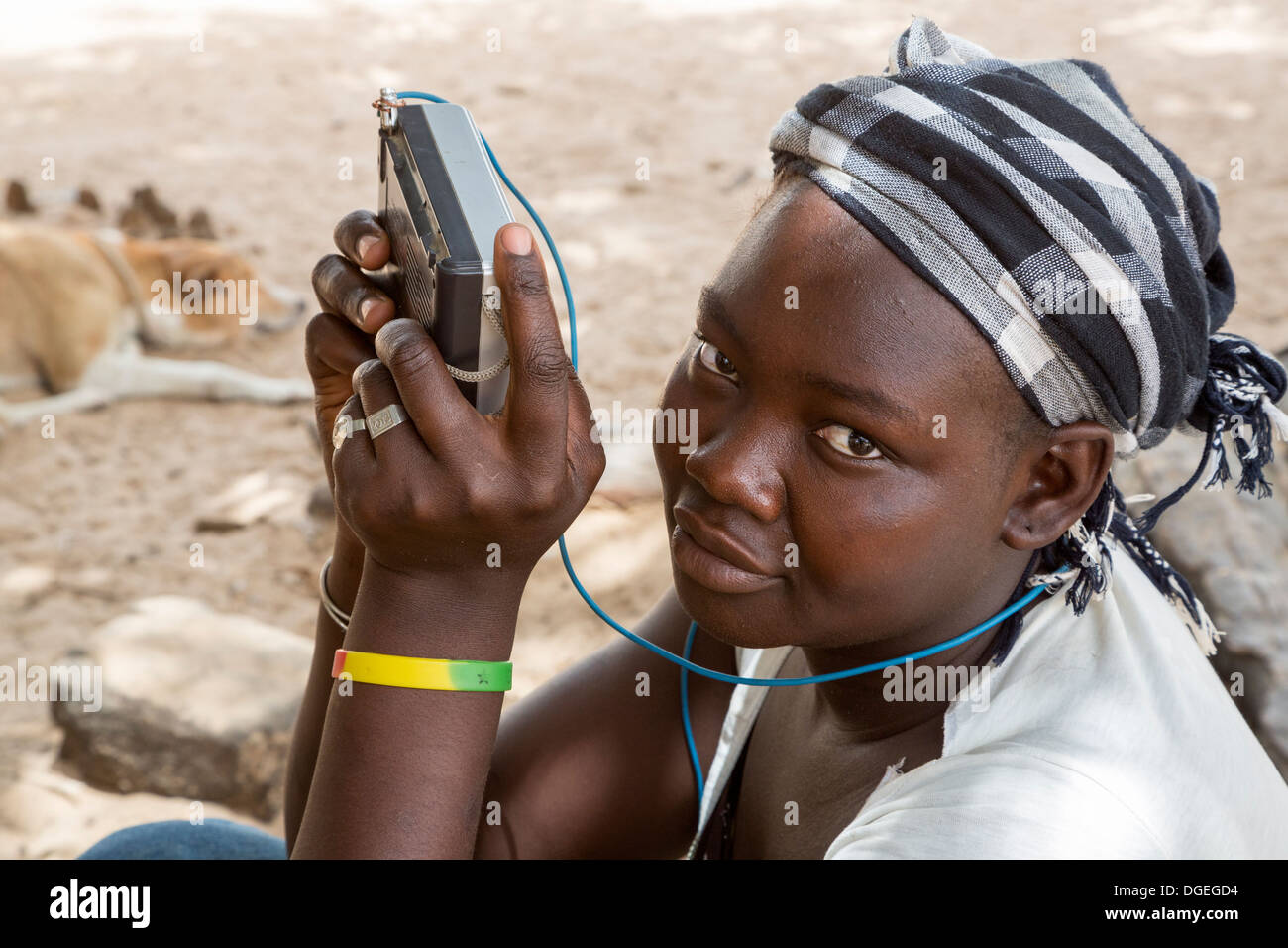 Young Lady Listening to Music, Nixo Village, near Sokone, Senegal ...