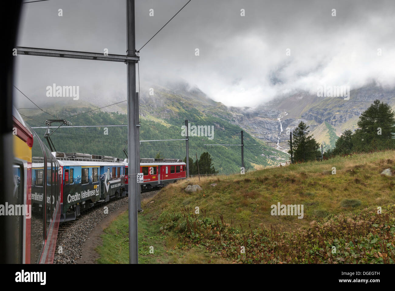 Bernina Express train, Rhaetian Railway, RhB. Switzerland Stock Photo ...