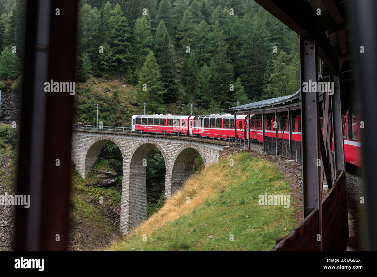 Bernina Express train, Rhaetian Railway, RhB. Switzerland Stock Photo ...