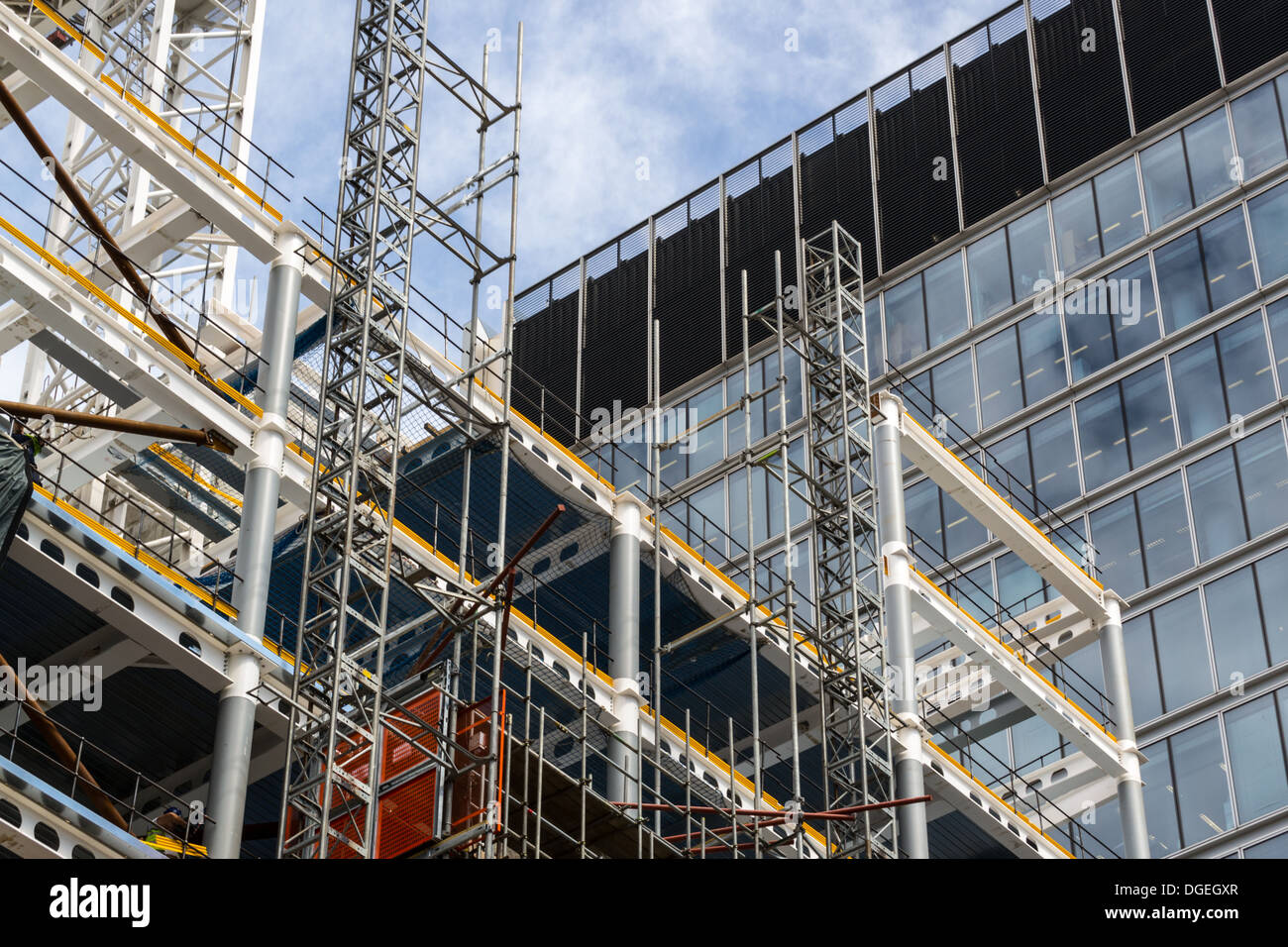 Moorgate Exchange during construction showing the structural steelwork ...