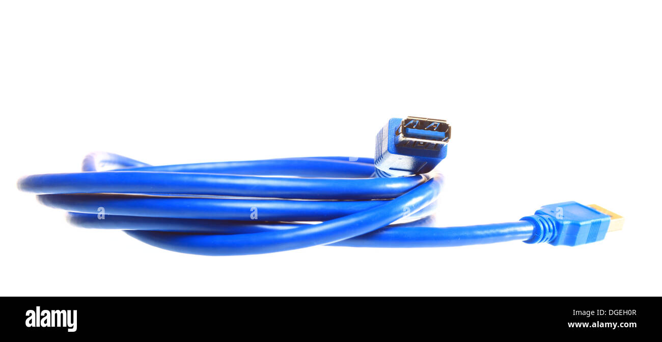 Blue USB cable isolated on white Stock Photo - Alamy