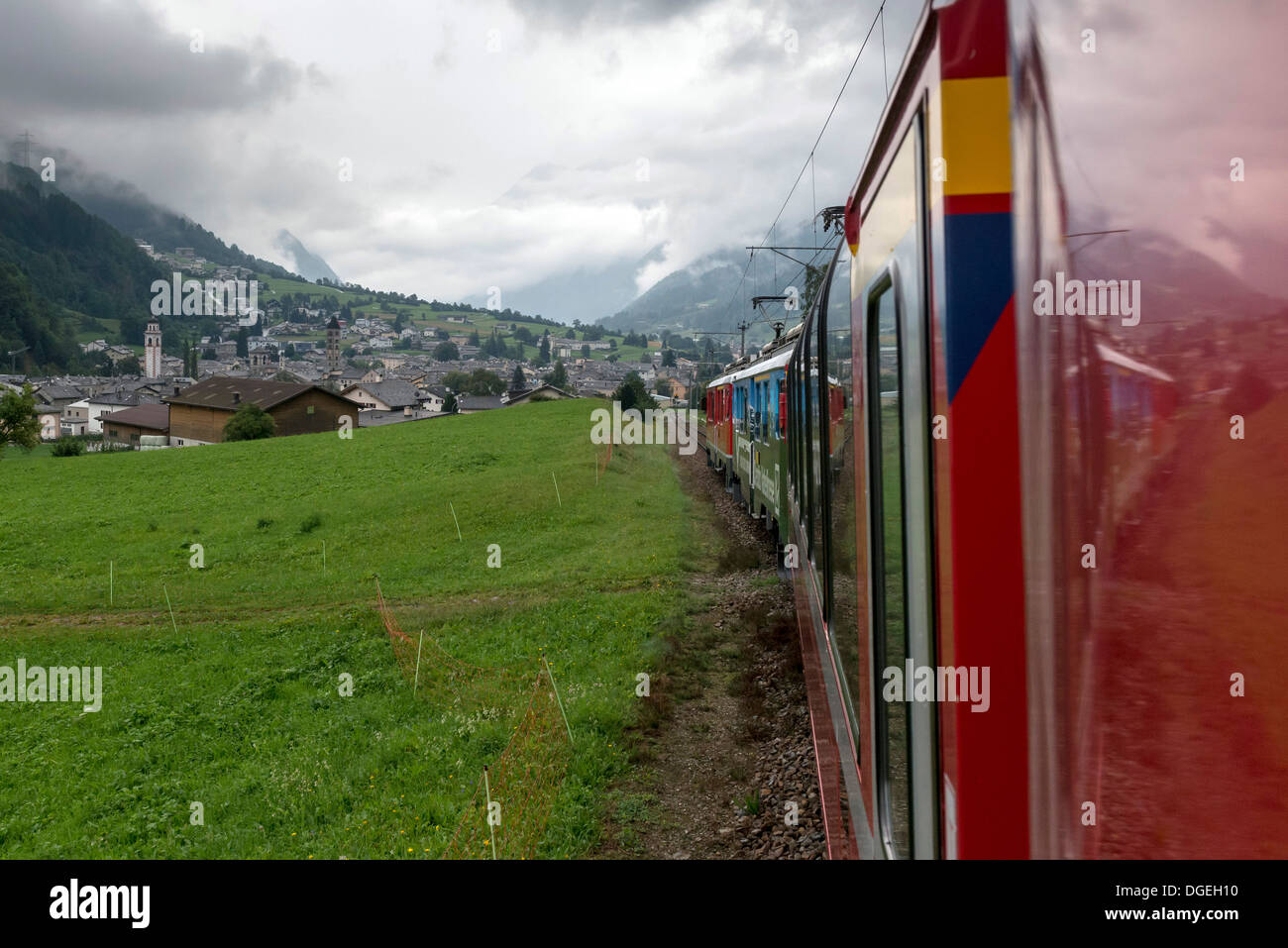 Bernina Express train, Rhaetian Railway, RhB. Switzerland Stock Photo ...