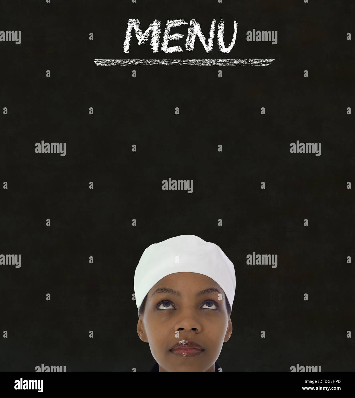 Chef with chalk menu sign written on blackboard background Stock Photo ...